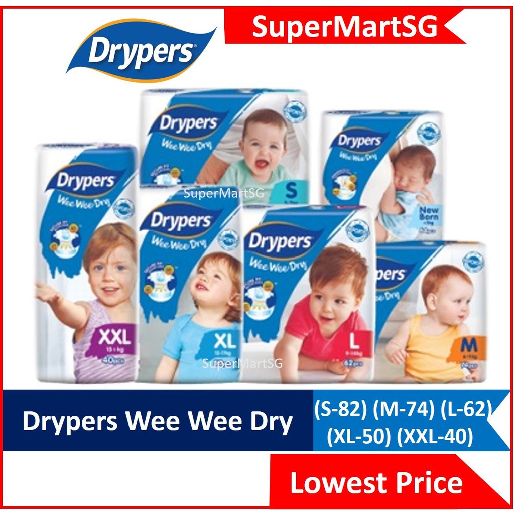 Drypers Wee Wee Dry (S-82) (M-74) (L-62) (XL50) (XXL-40) Lowest Price ...