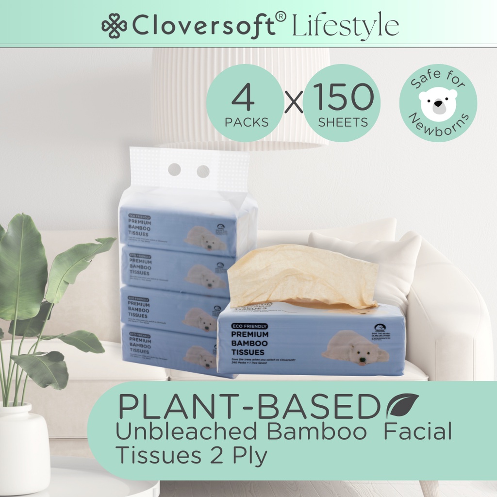 [Cloversoft Official] Plant-Based Unbleached Bamboo Facial Tissues 2 ...