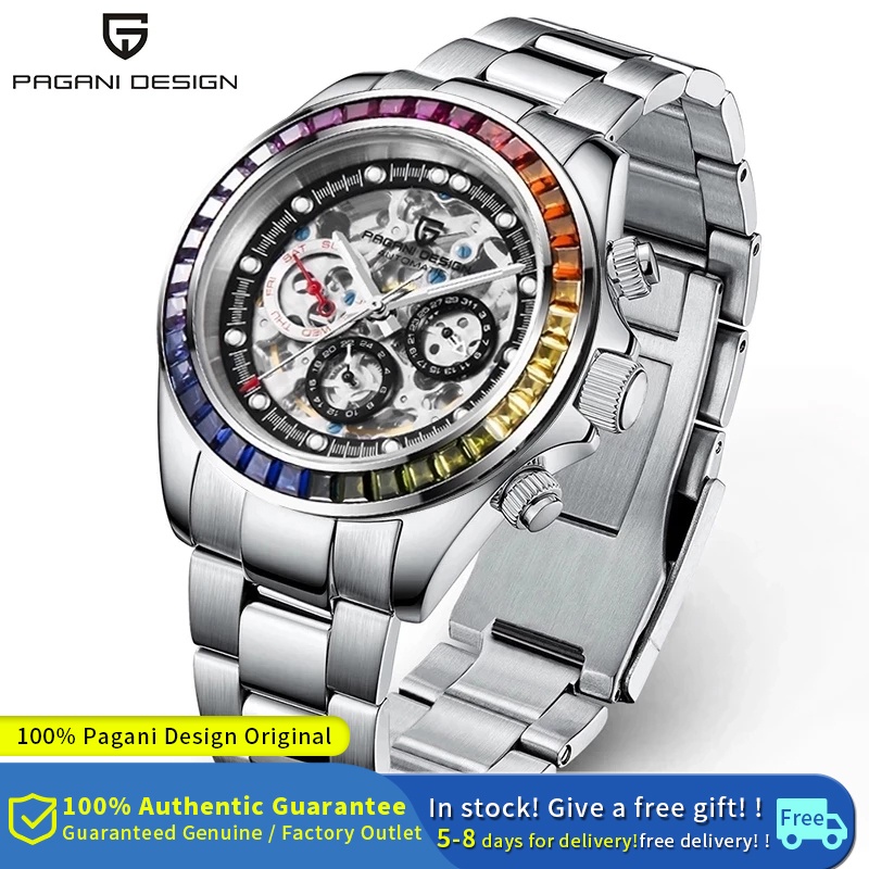 100% official Pagani Design watch 40MM automatic watch Rainbow gemstone bezel watch men 100M ...
