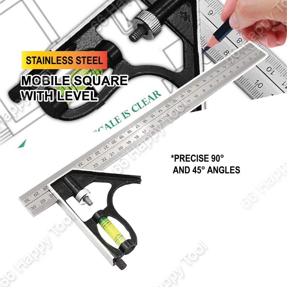 300mm Combination Angle Ruler With Bubble Level 12 Inch Stainless Steel ...