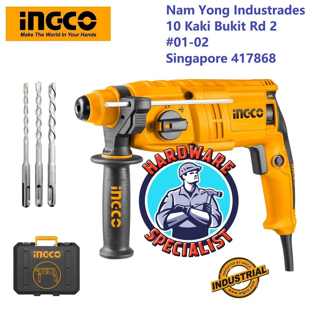 Ingco RGH6528 650W Rotary Hammer Drill with 3 SDS-PLUS Drill Bits ...