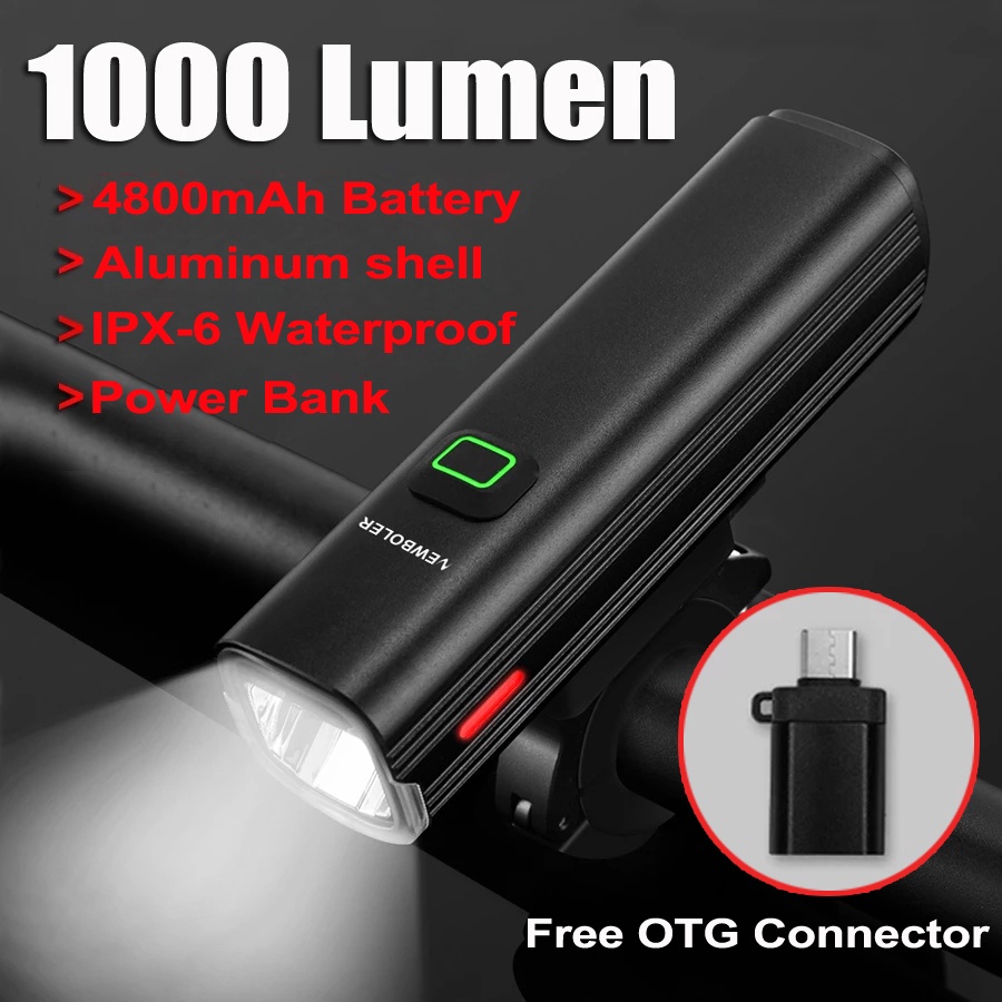 NEWBOLER 1000 Lumen Bicycle Light TYPE-C 4800mAh Battery Bike Light ...