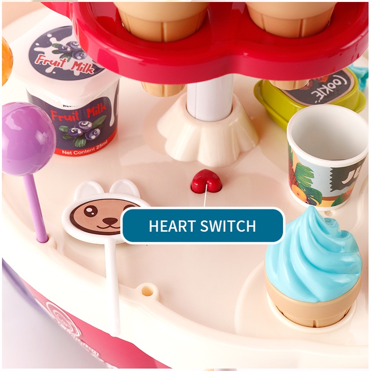 Musical Ice Cream Trolley Pretend Play Set Aiskrim Candy Cart Toy for ...