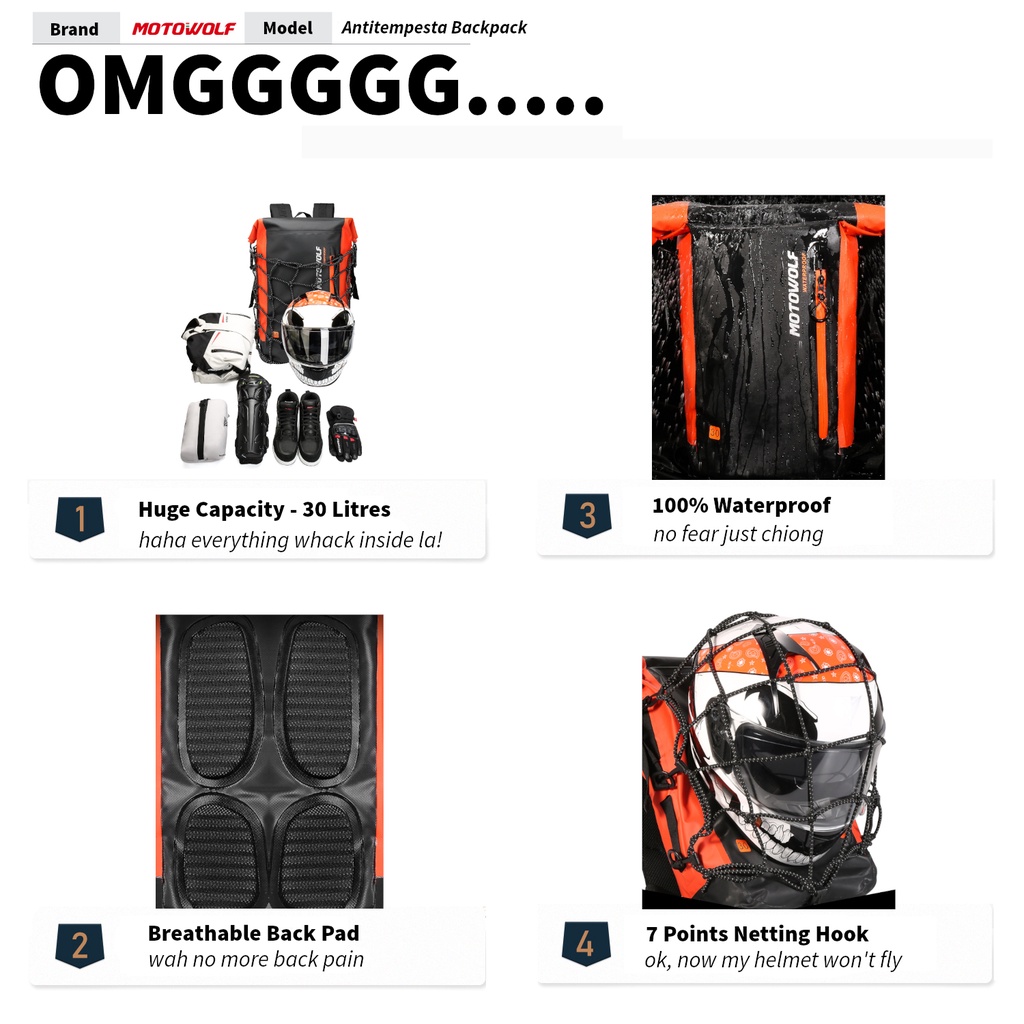 Motowolf Antitempesta Waterproof Backpack | Shopee Singapore