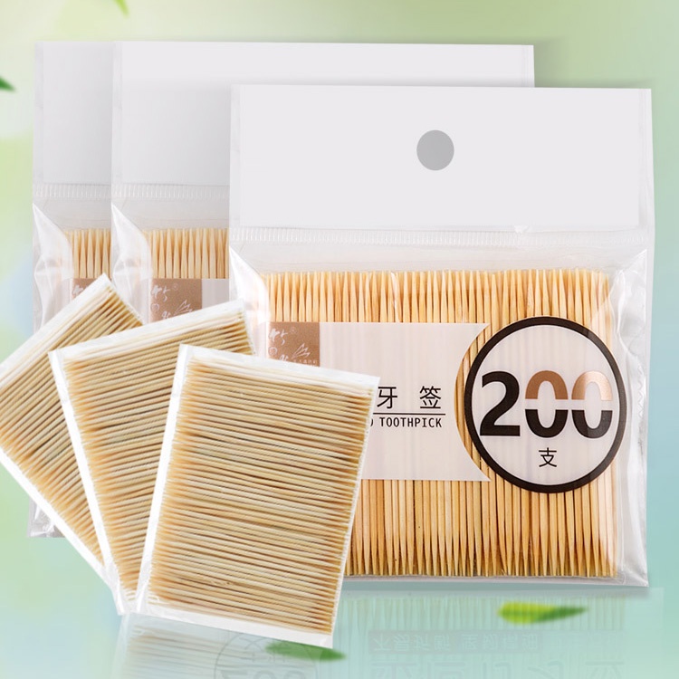 200Pcs Disposable Bamboo Toothpick Bag with Disposable Teeth Double ...