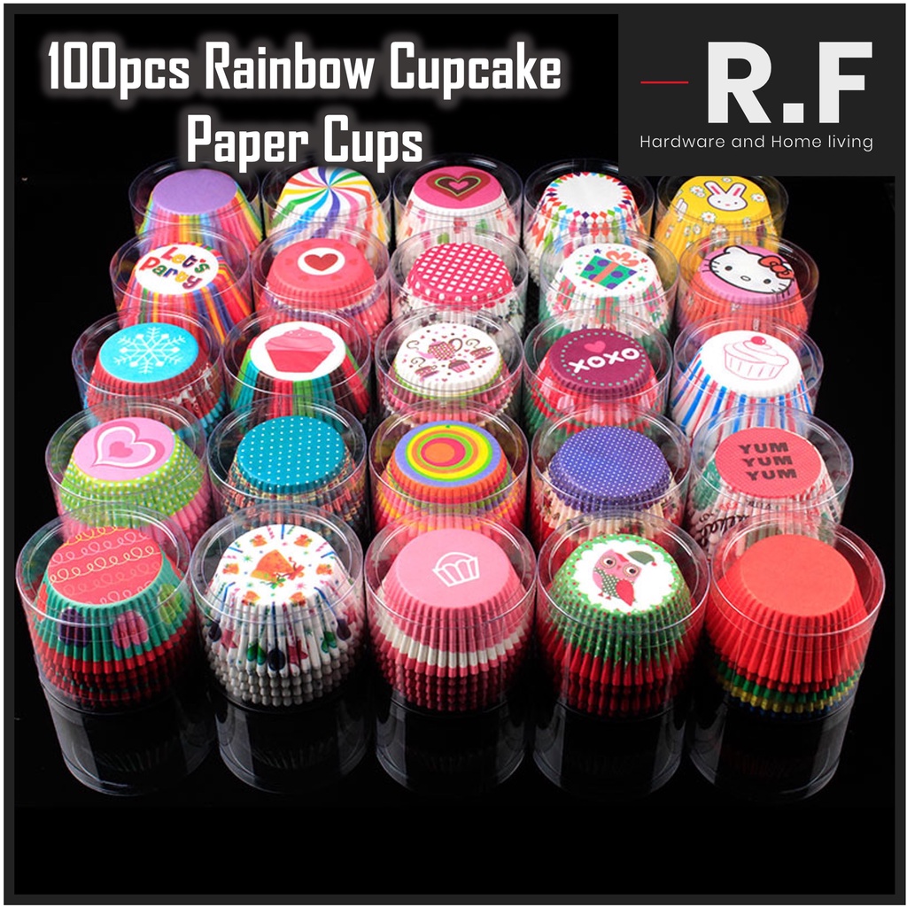 100pcs Muffin Rainbow Colorful Cupcake Paper Cups Cake Baking Box Liner ...