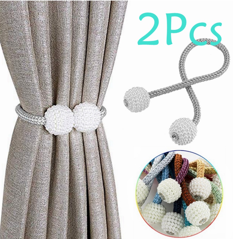 1 Pair Pearl Curtain Strap Free Punch Magnet Curtain Tieback Holder ...