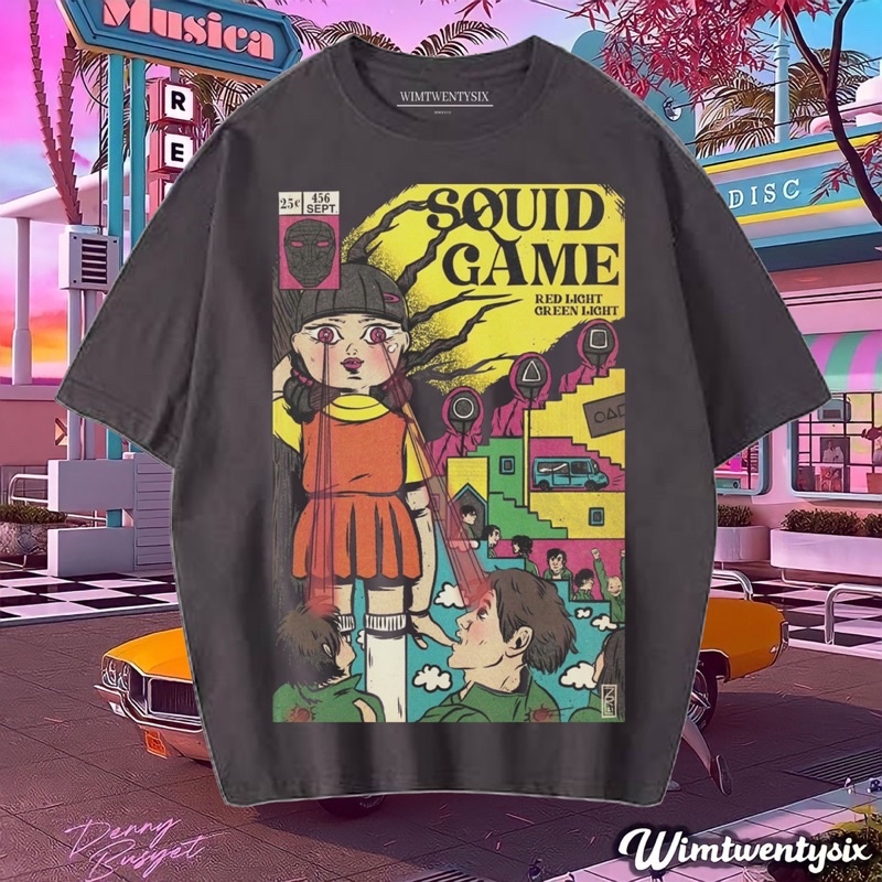 T-shirt OVERSIZE SQUID GAME VINTAGE TEE (OVERSIZE DARK Gray T-SHIRT ...