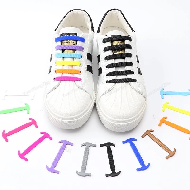 16pcs Silicone No Tie Shoelaces Shoes Accessories Elastic Lace Shoelace ...