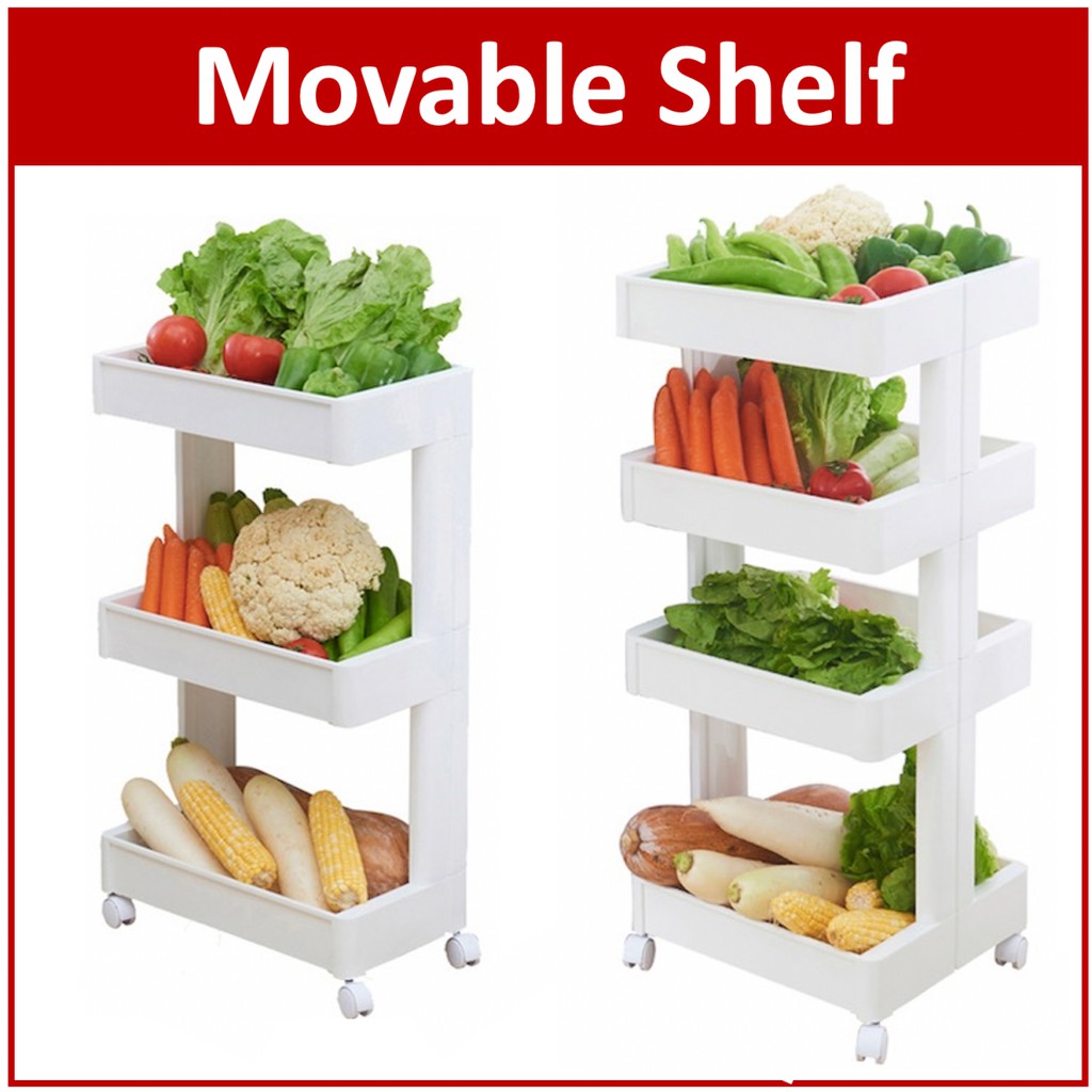 Movable Kitchen Storage Shelf Rack with Rolling Wheels Rollers Bathroom ...