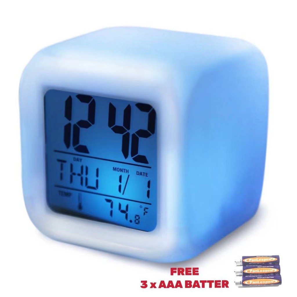 Mini Square Digital LED Clock 7 Color Change Digital Alarm Clock Color ...