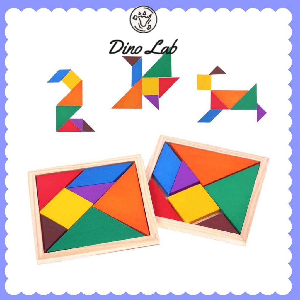 DINOLAB Wooden Triangle Jigsaw Puzzle Square Solid Wood 7 pieces for ...
