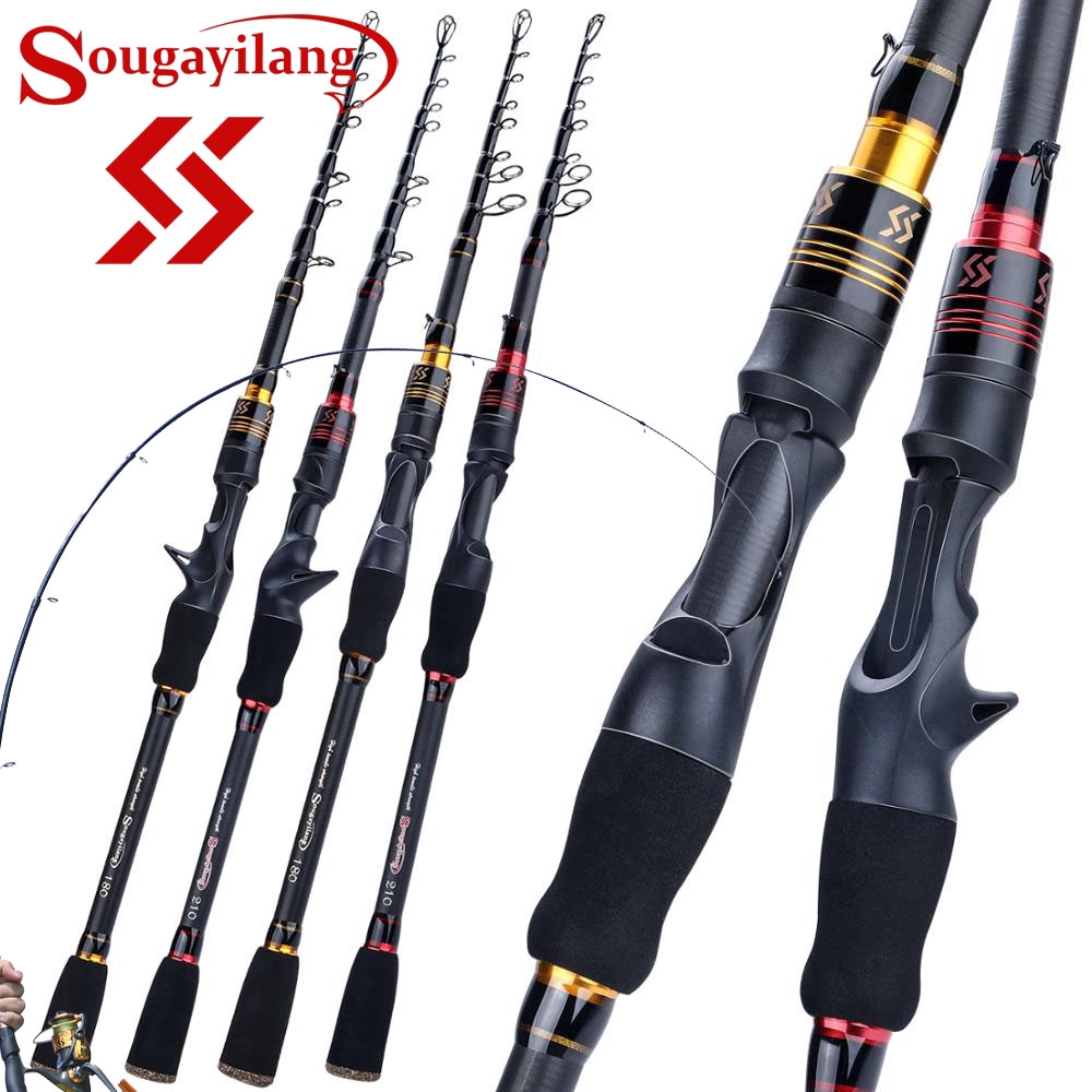 Sougayilang 1.8M/2.1M Carbon Fishing Rod Spinning Casting M Power Fishing Pole Telescopic ...