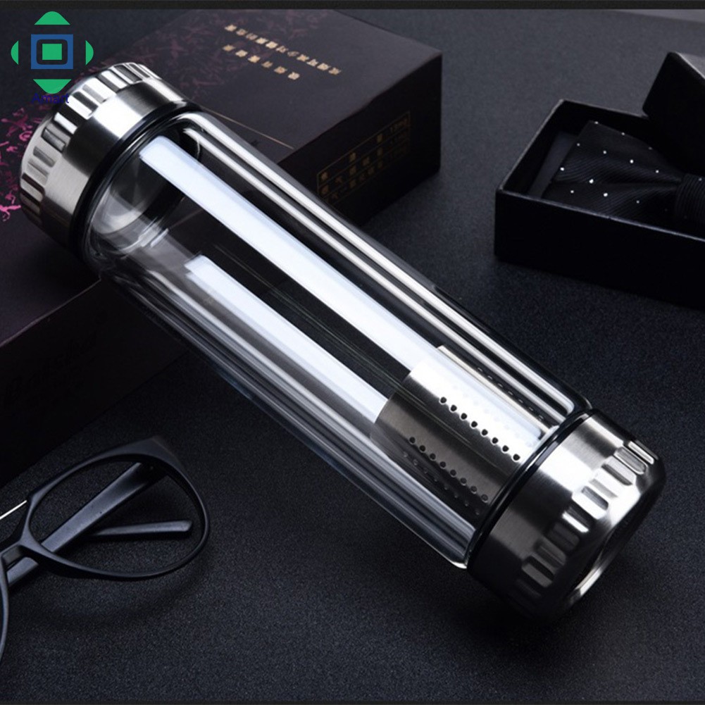 Double Wall Glass Tea Bottle with Filter Tumbler Strainer Portable ...