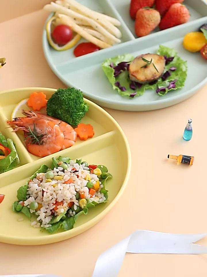 健身餐盤 Fat-reducing Dinner Plate 22cm Wheat Straw Compartment Plate Fruit ...