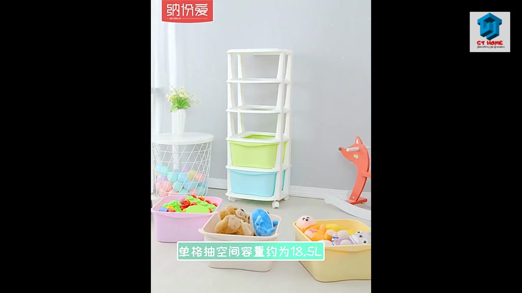 5 Tiers Plastic Drawer Storage Cabinet with Movable Wheels for Children ...