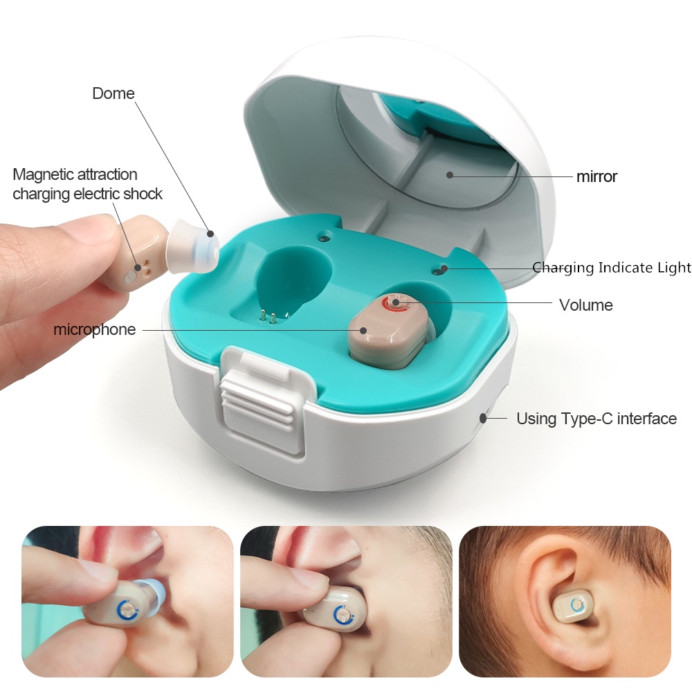 USB Rechargeable Digital Hearing Aid with Charging Case 1/2pcs ...