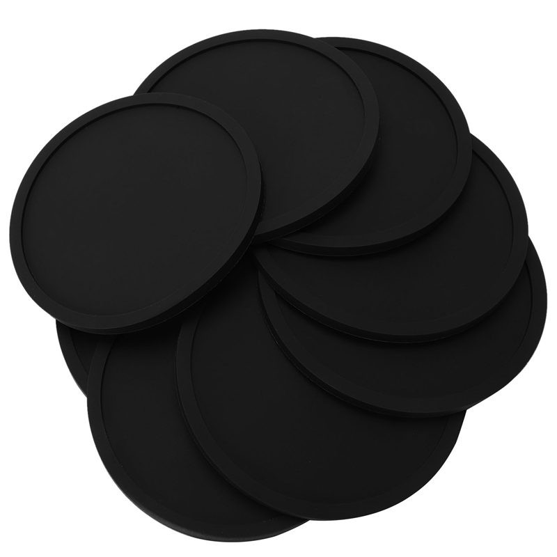 Silicone Black Drink Coasters Set of 8 Non-slip Round Soft Sleek and ...