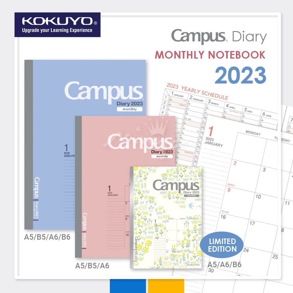 KOKUYO CAMPUS MONTHY SCHEDULE DIARY 2023 - B5/A5/B6/A6 | Shopee Singapore