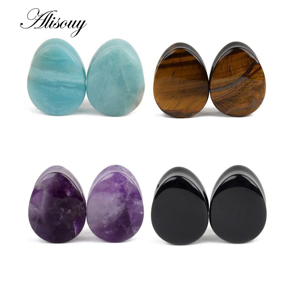 Alisouy 2PCS Fashion Stone Teardrop Ear Plugs Tunnel Piercings Plugs ...