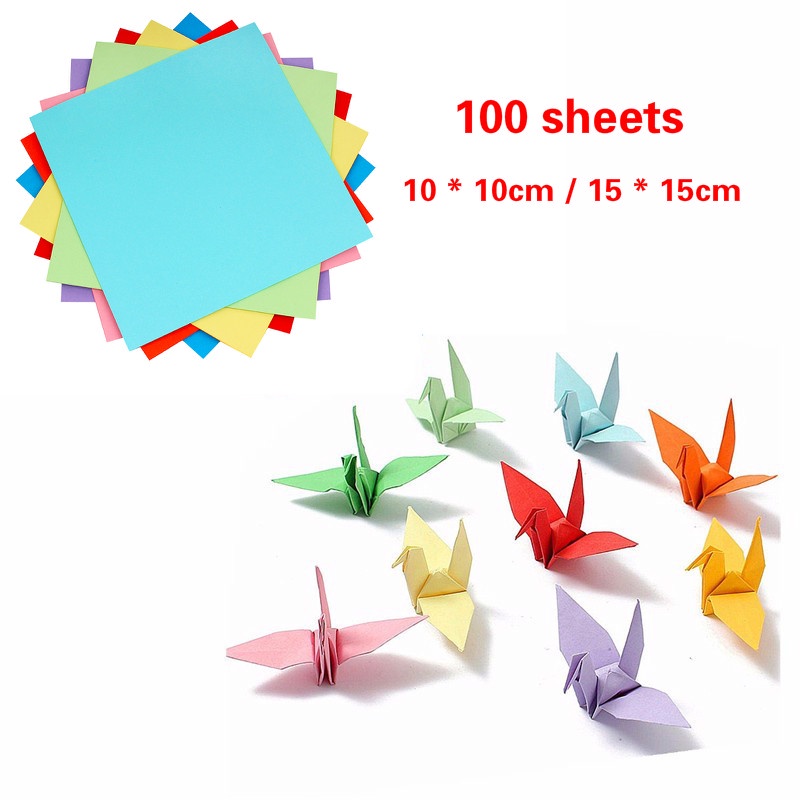100PCS 10cm/15cm Sheets Origami Paper Double Sided Coloured Craft ...