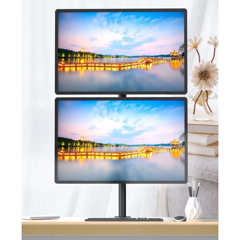 Vertical Dual Monitor Stand - Supports Monitors 13” to 27” - Adjustable ...