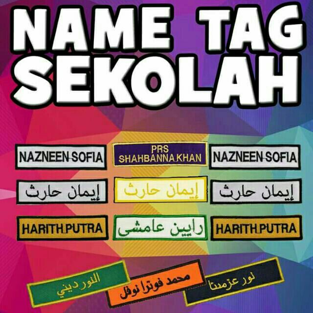 Custom Nametag Sekolah Sulam – 1 Baris & 2 Baris | Pilihan Jahit, Iron ...