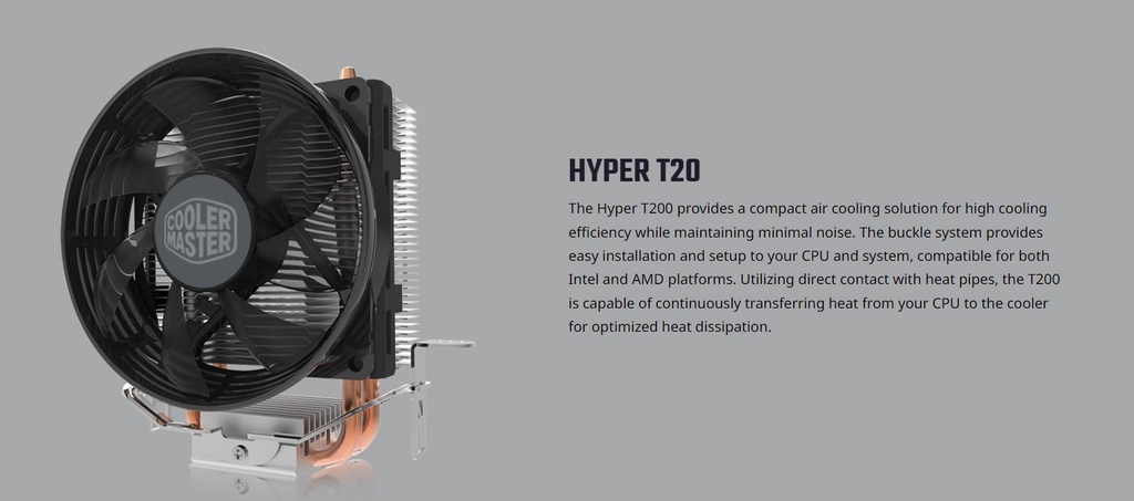 Cooler Master Hyper T20 Compact CPU Air Cooler, 95mm Fan, 2 Copper (2 ...