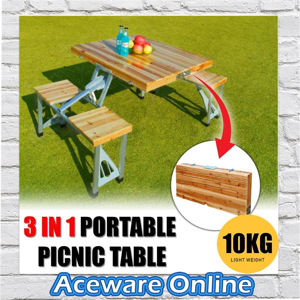Wooden Foldable Picnic Table Meja Lipat With 4 Chairs Folding ...
