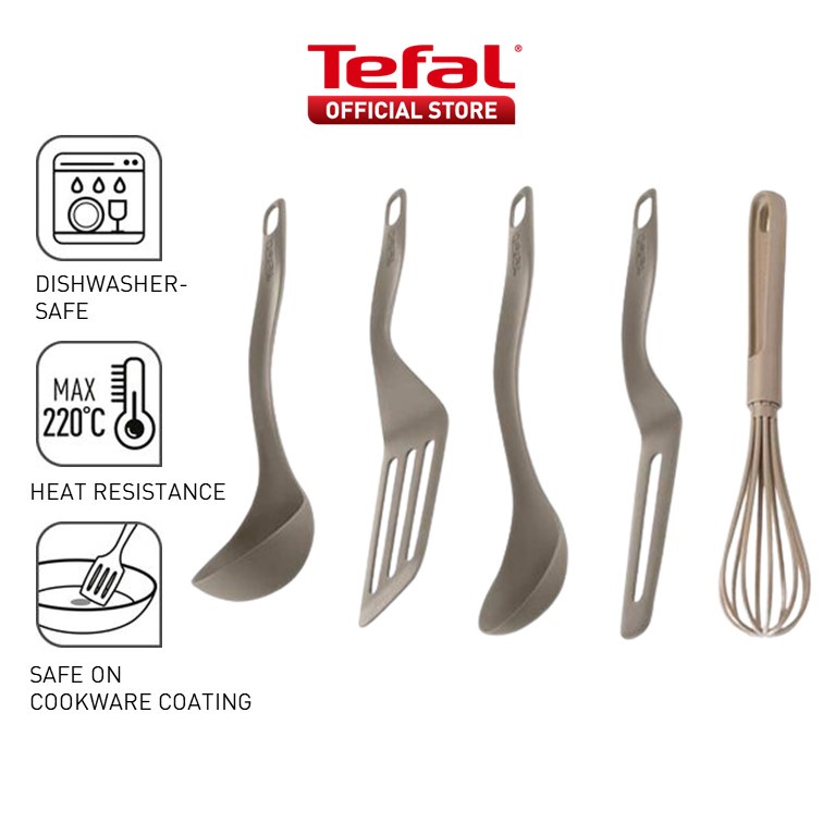 Tefal Fresh Kitchen Tool 5pc Set (Whisk, Ladle, Pancake Spatula, Long Spatula, Spoon) K210S5 ...