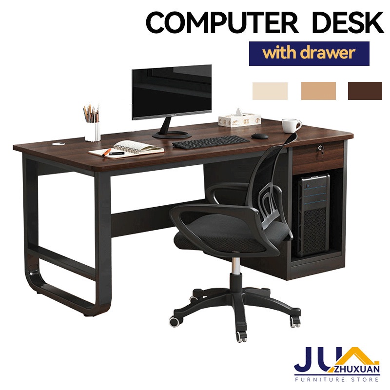 Desk Office Table With Drawers Computer Desk Simple Metal Wooden ...