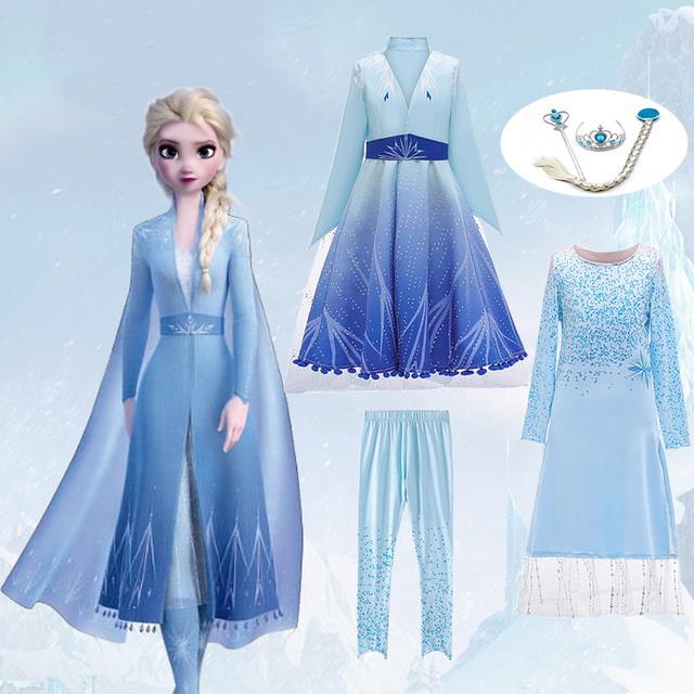 Disney Frozen 2 dress Princess Elsa Dresses Set (Coat + Dress + Pants ...