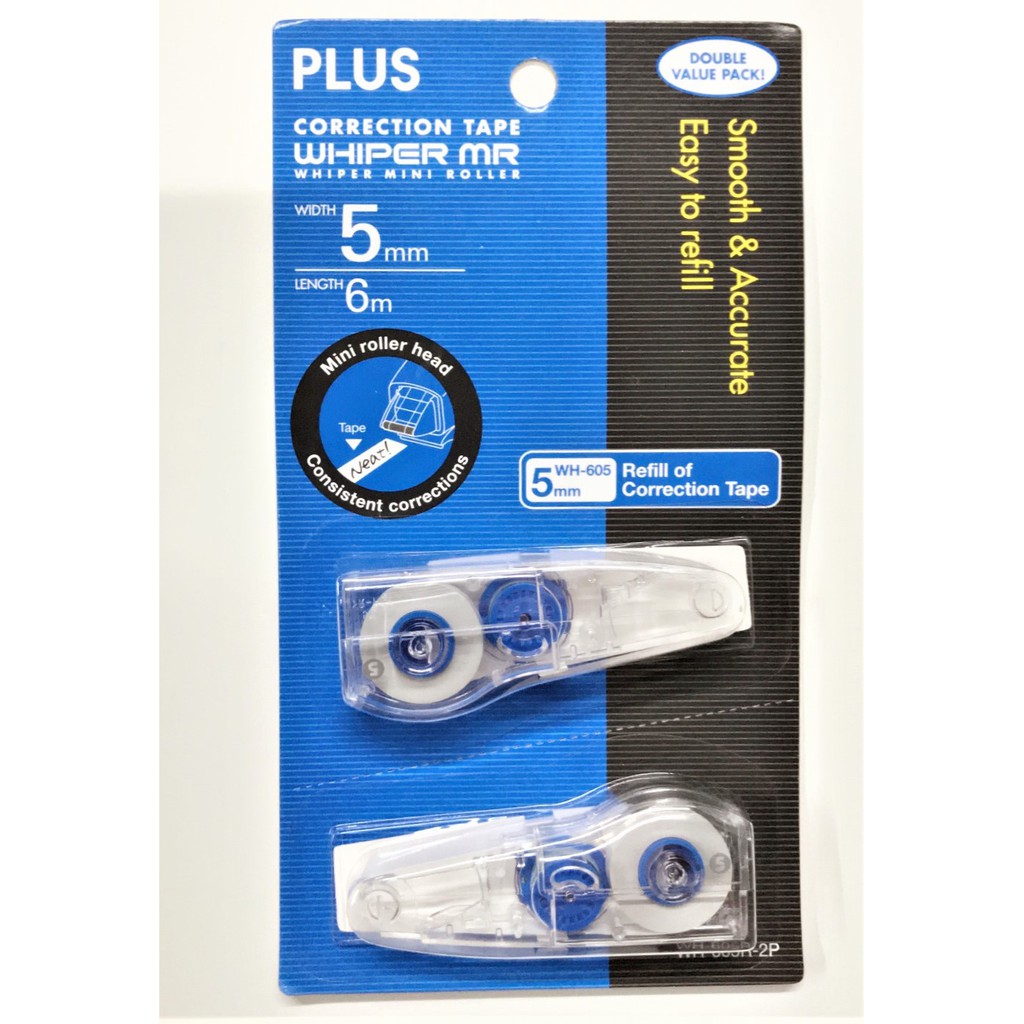 Plus Correction Tape Whiper Mini Roller WH-605R-2P (Refill) | Shopee ...