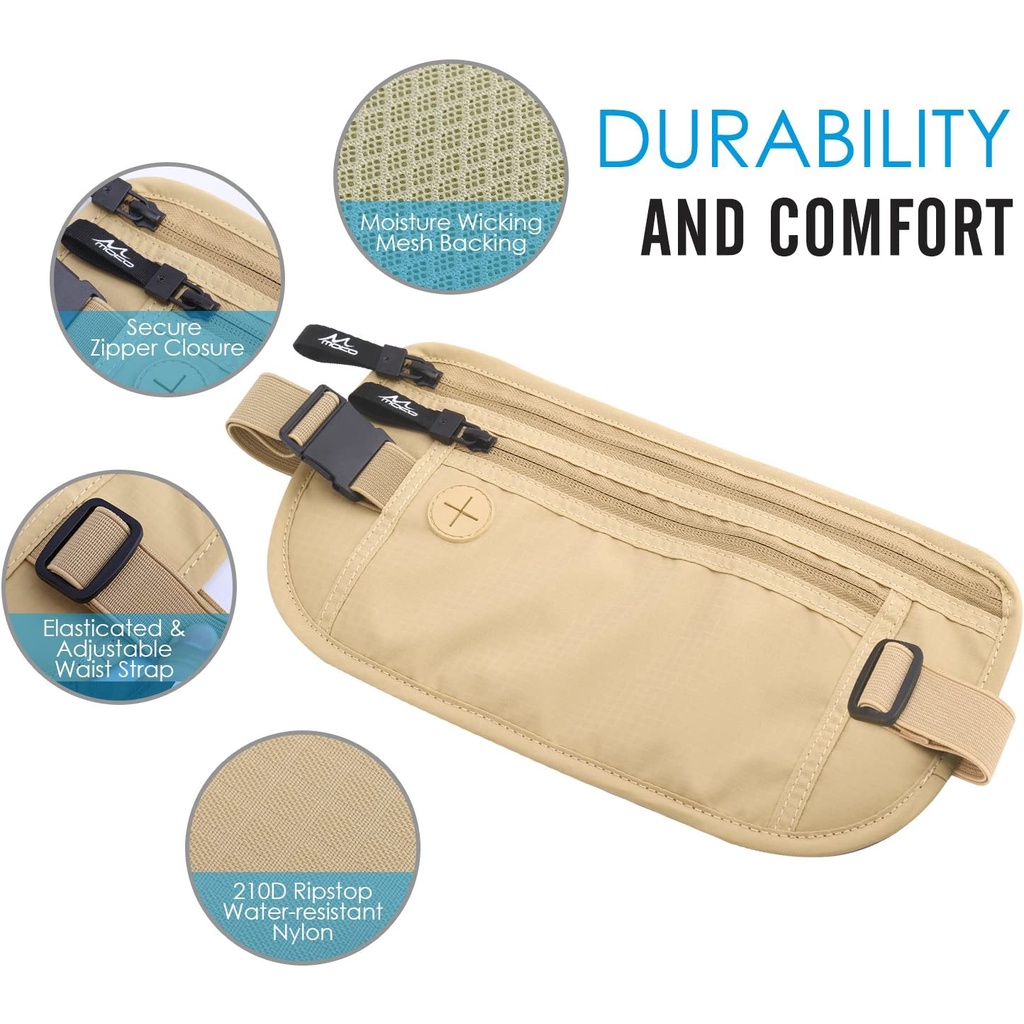 MoKo Secure Travel Money Belt Slim Travel Pouch Hidden Bag Undercover ...