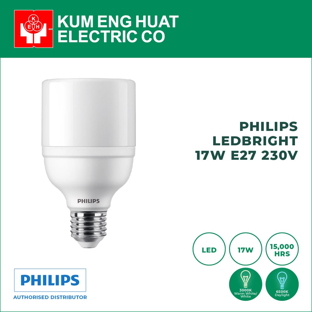 PHILIPS LEDBRIGHT 17W E27 230V(3000K/6500K) - BULB SERIES | Shopee Singapore