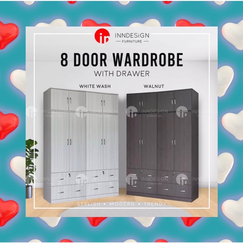 5FT WARDROBE 8 DOORS + 4 DRAWERS (FREE DELIVERY AND INSTALLATION ...