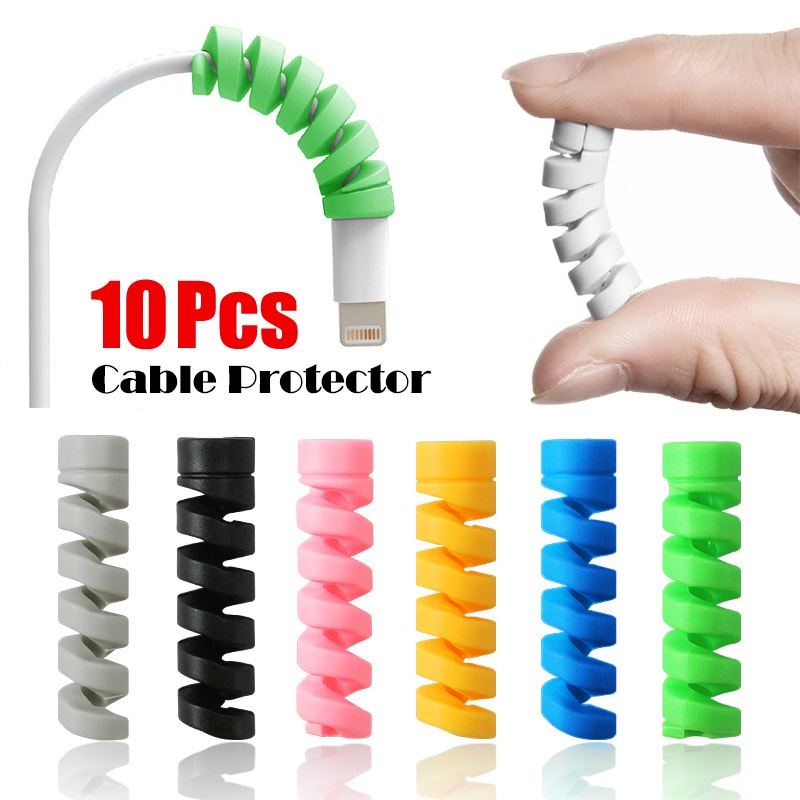 10pcs Cable Protector Universal Silicone Data Cable Spiral Winder Wire ...