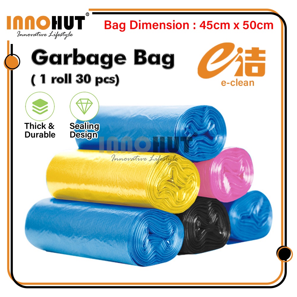 [30PCS/ROLL] Innohut Disposable Garbage Bag Strong Plastic Waste Basket ...