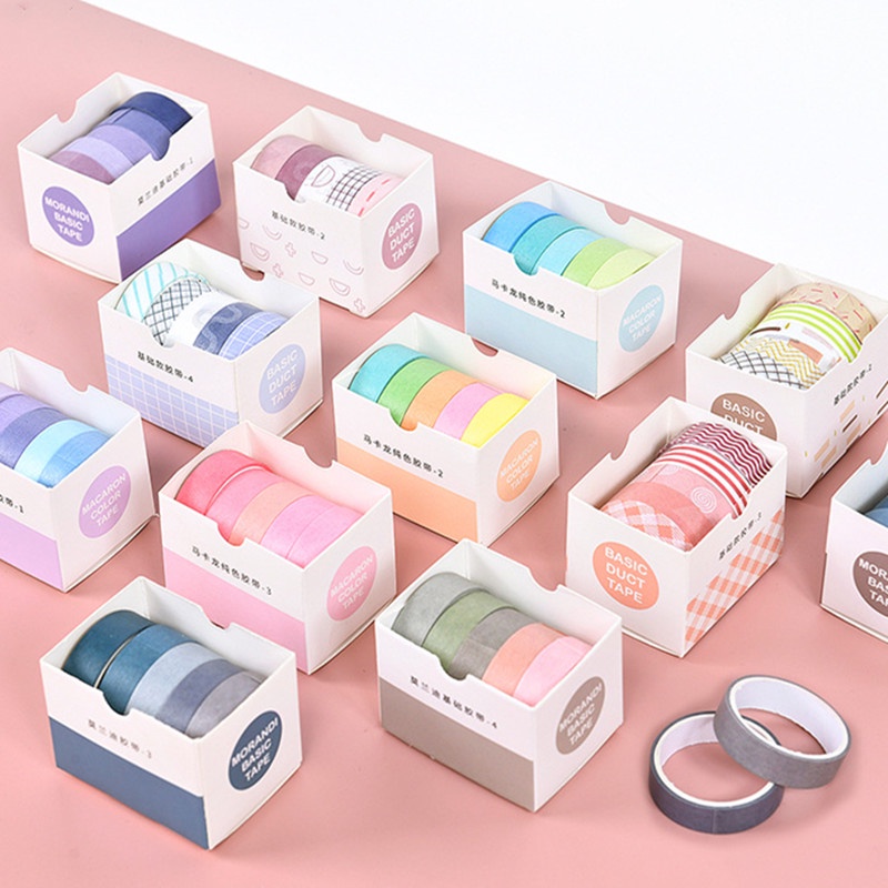 5 Rolls Box Solid Color Washi Tape Multiple Pattern Scrapbooking ...