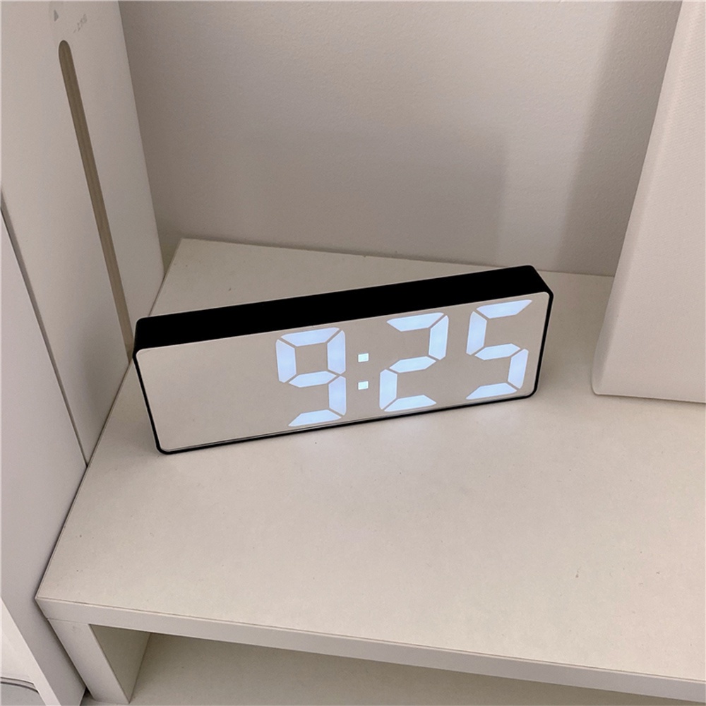 Japanese simple black and white mirror LED digital clock sound control ...