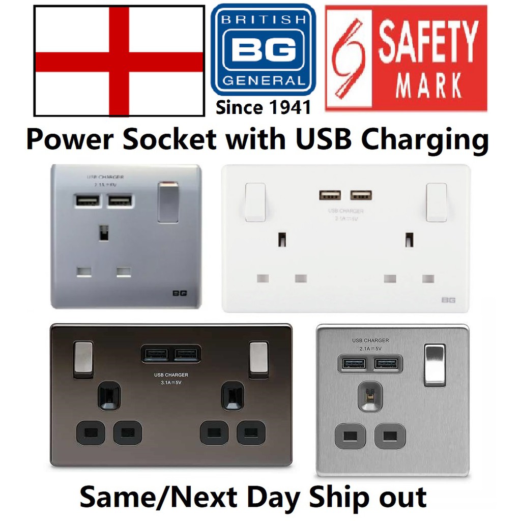 British General BG Socket with USB Charging Port, Safety Mark Approved ...