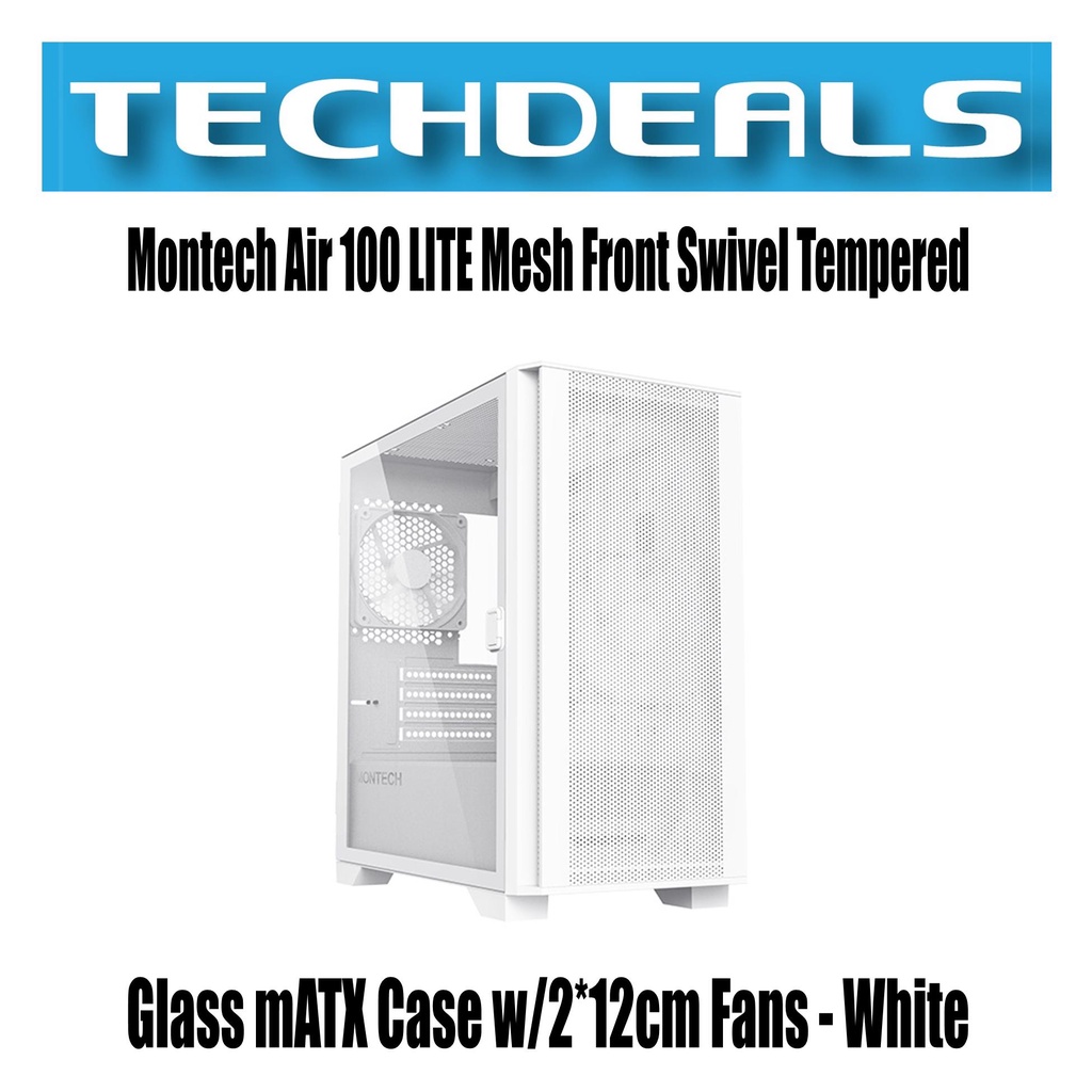 Montech Air 100 LITE Mesh Front Swivel Tempered Glass mATX Case w/2 ...