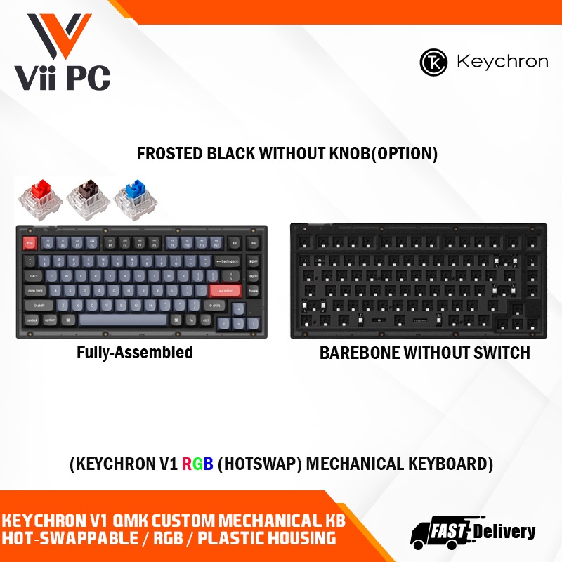 Keychron V1 QMK Custom Mechanical Keyboard, Fully Assembled / Barebone ...