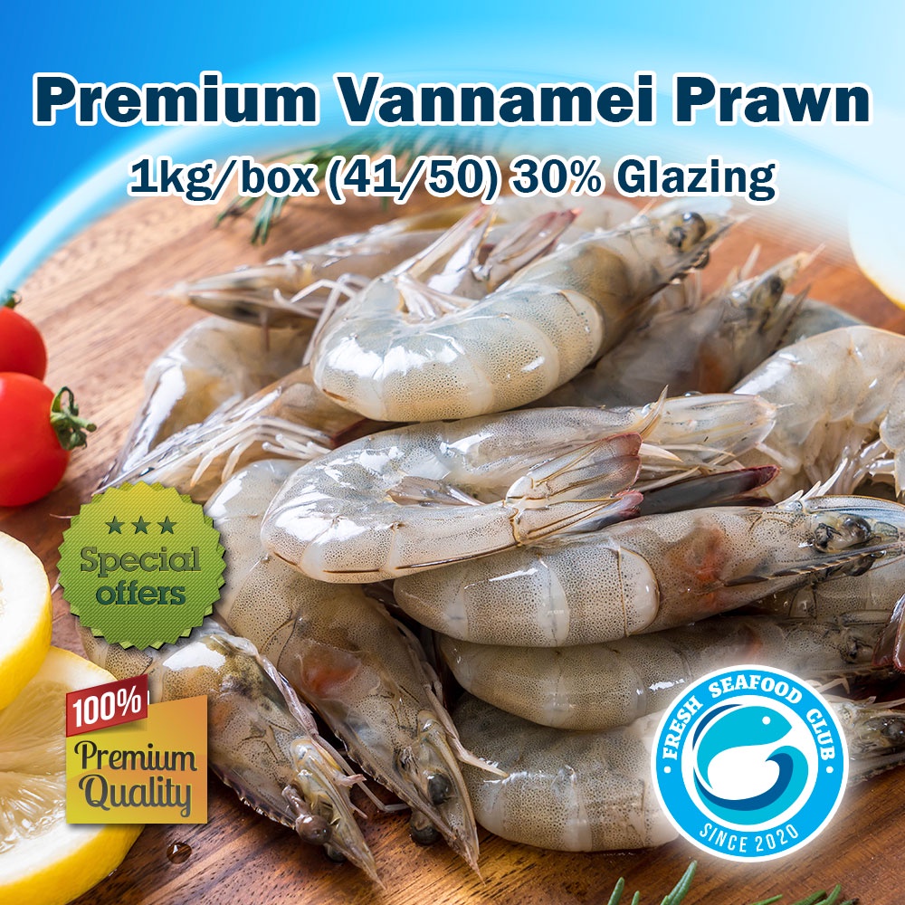 Premium Vannamei Prawn Gross Weight 1kg Box 41 50 30 Glazing