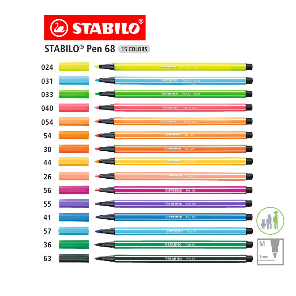 [Official Store] STABILO Pen 68 Fiber-Tip Watercolor Ink Dark + Neon ...