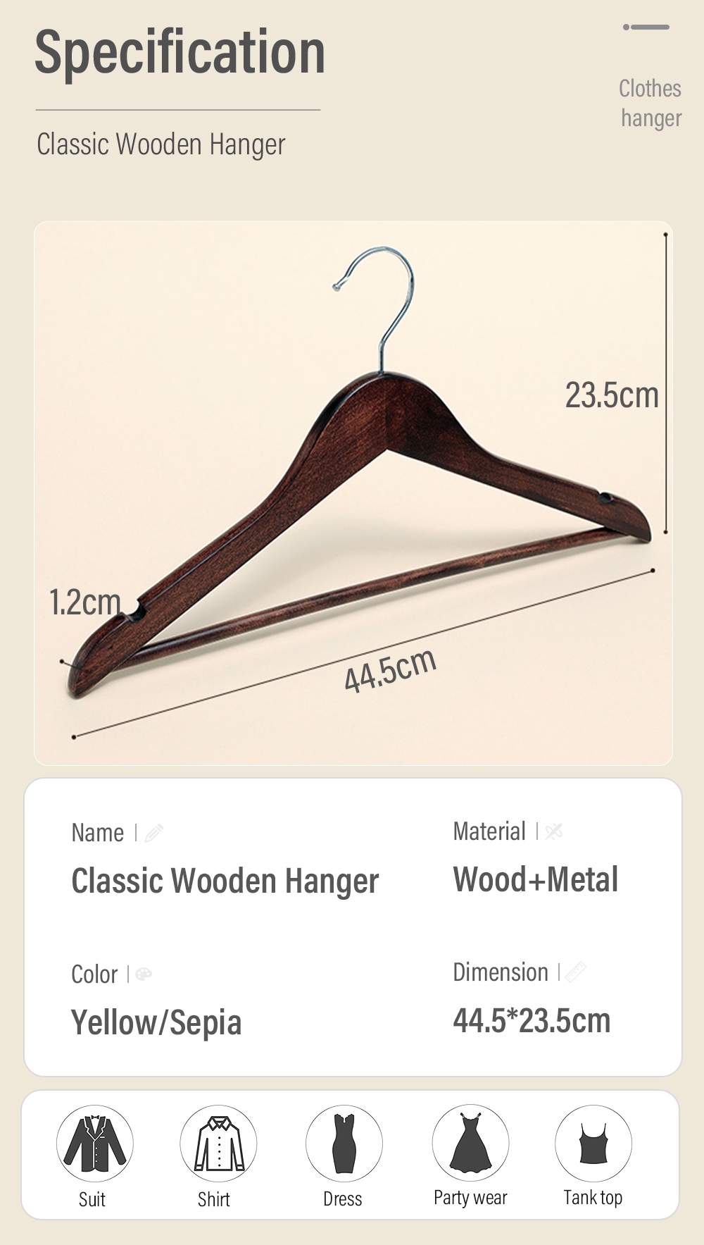 [Bundle of 10] Premium Wooden Clothes Hanger Matte Texture Classic Wood ...