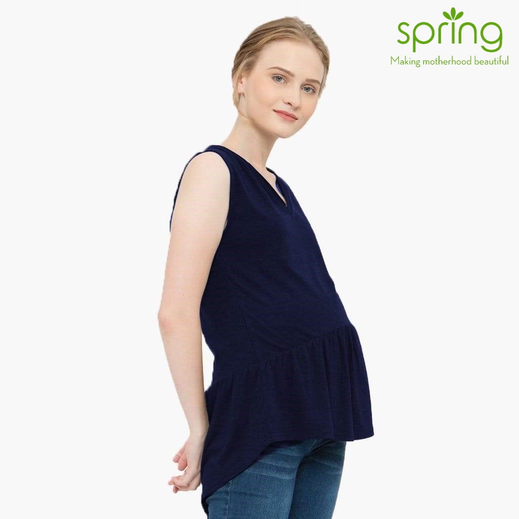 Spring Maternity Caly Ruffled Hem Navy Nursign Top, Maternity Wear ...