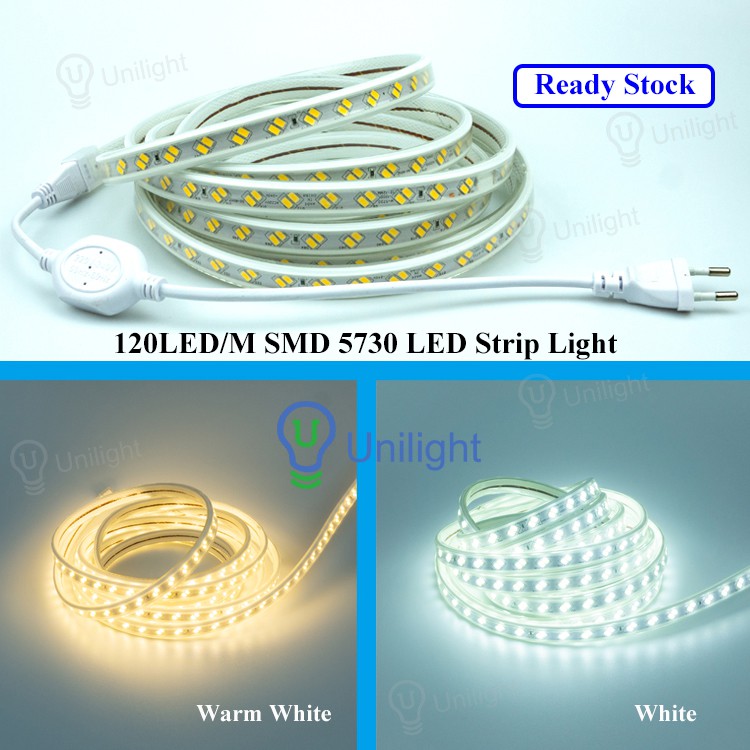 120LED/M SMD 5730 LED Strip Light AC 220V With Power Plug IP65 ...