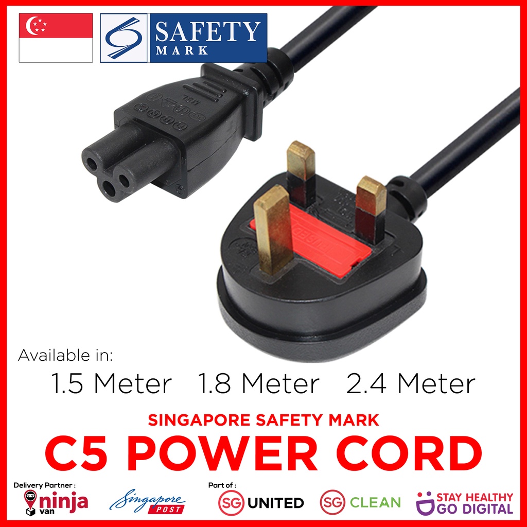 Singapore Safety Mark C5 Power Cord 3 Pin UK/SG Plug Laptop Adapter ...