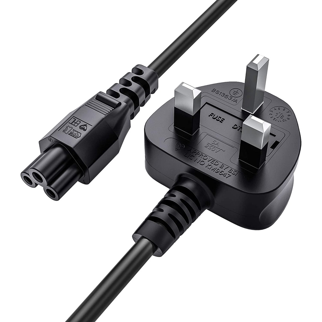 Ancable UK Mains 3 Pin AC C5 Power Cable for Laptop, 1.5M Cloverleaf ...